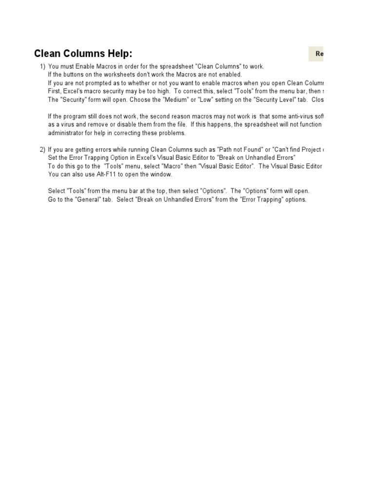 Clean Columns Help: A Guide to Enabling Macros and Troubleshooting ...