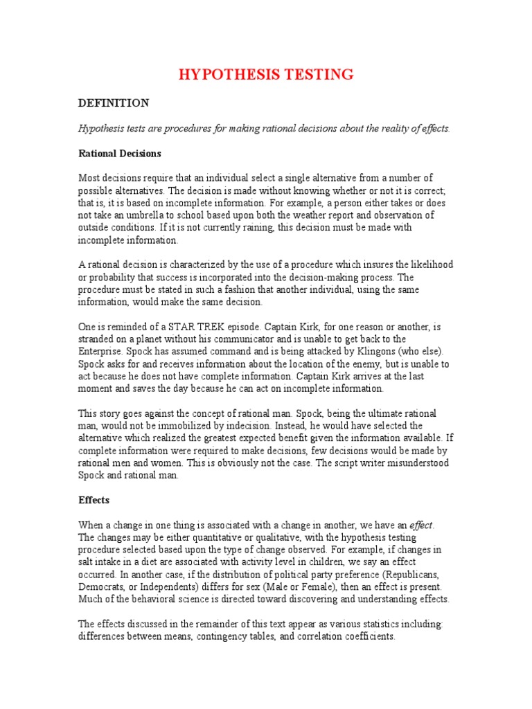 Hypothesis Testing | PDF | Statistical Hypothesis Testing | Null Hypothesis