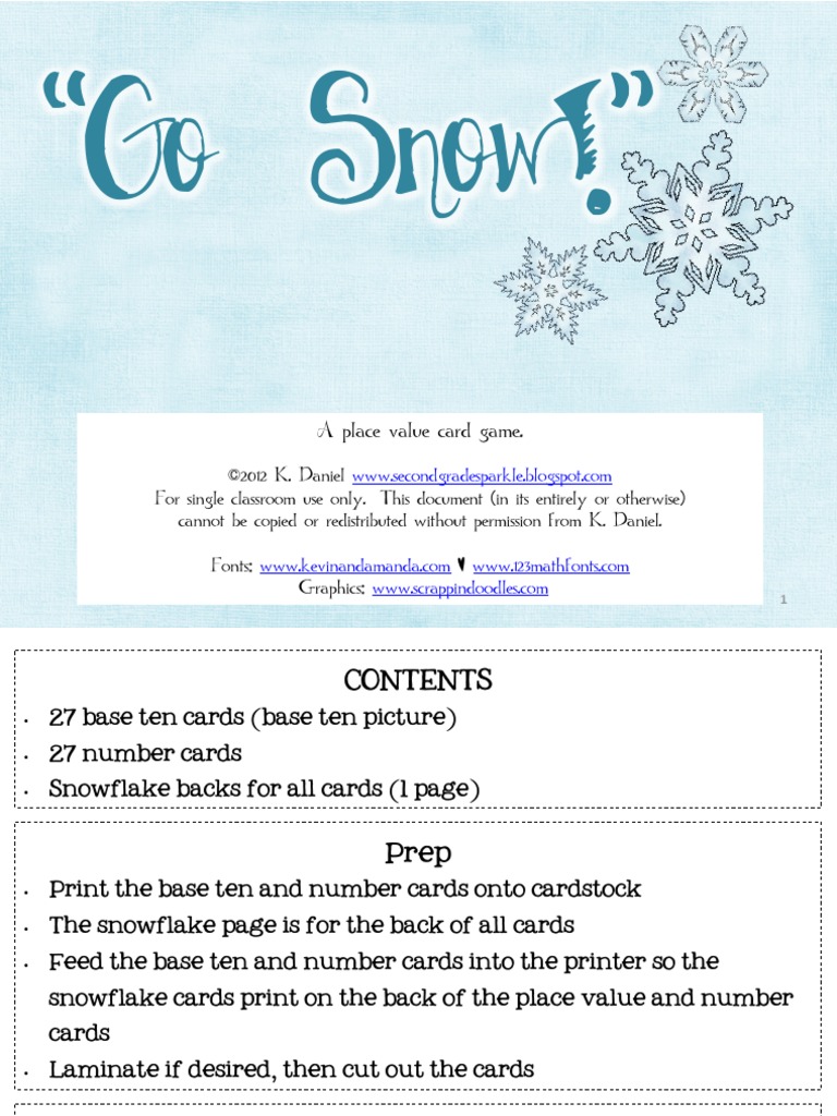 Go Snow Place Value Card Matching Game | PDF