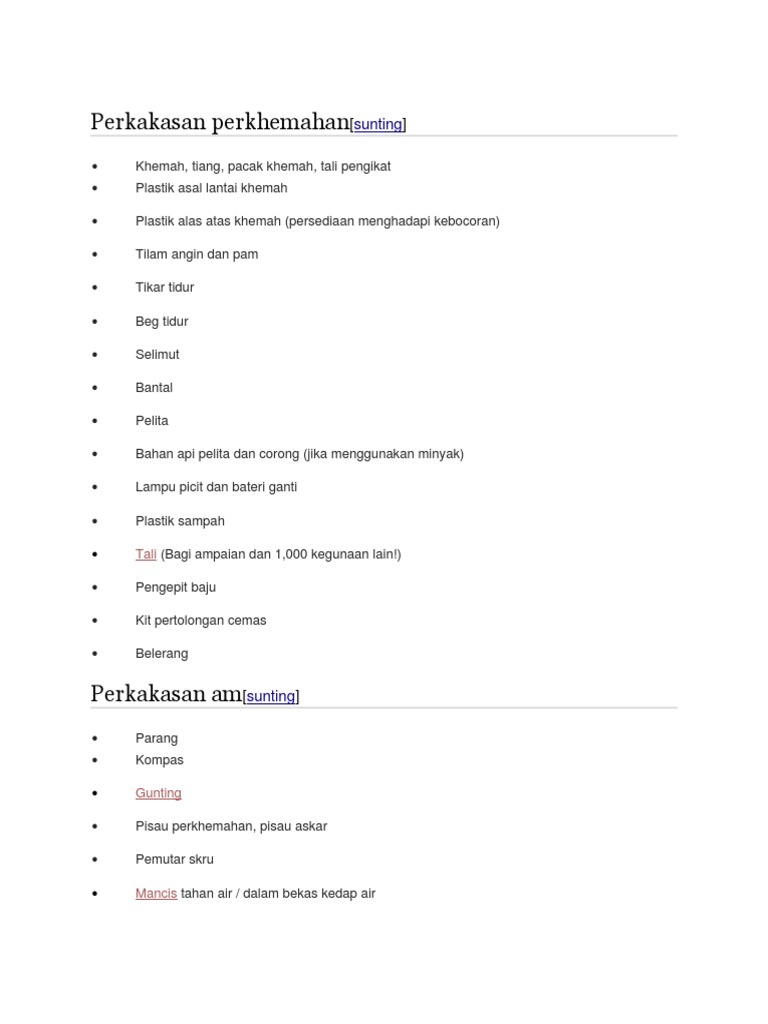 Peralatan Perkhemahan Penting | PDF