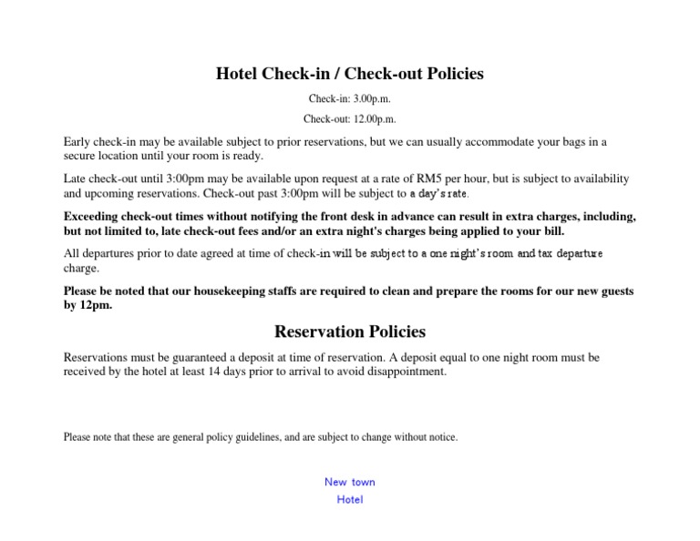 Hotel Check-In/Out Policies Explained | PDF