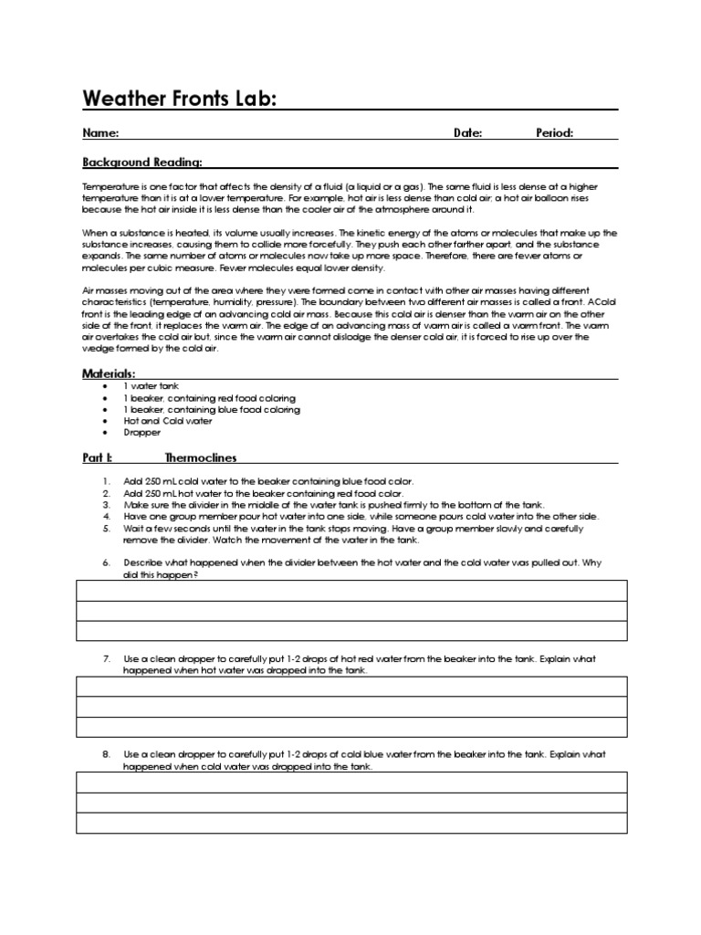 weather front lab | Atmosphere Of Earth | Density