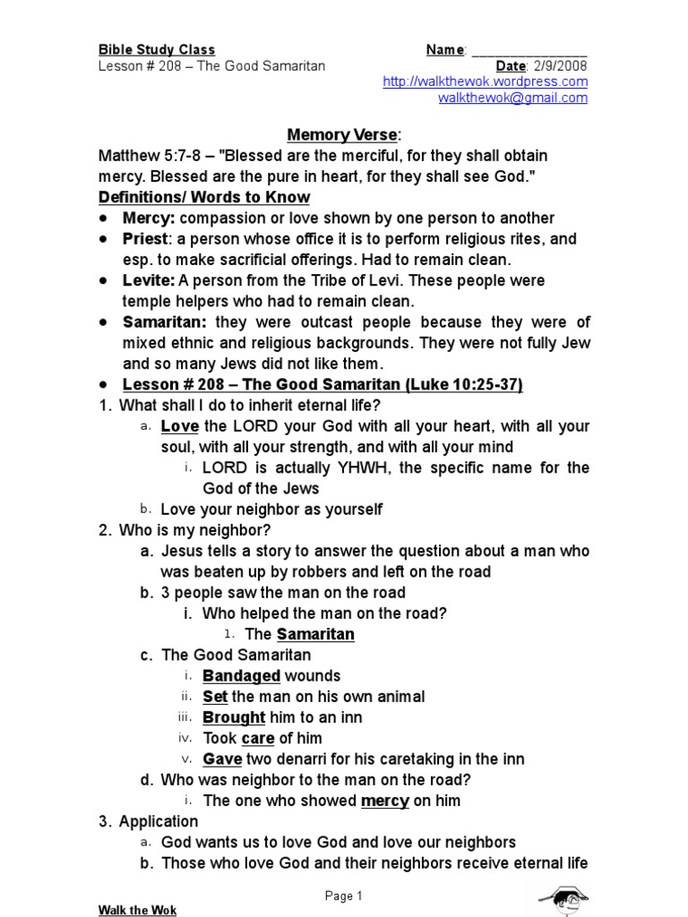 Bible Study Handout: The Good Samaritan | PDF