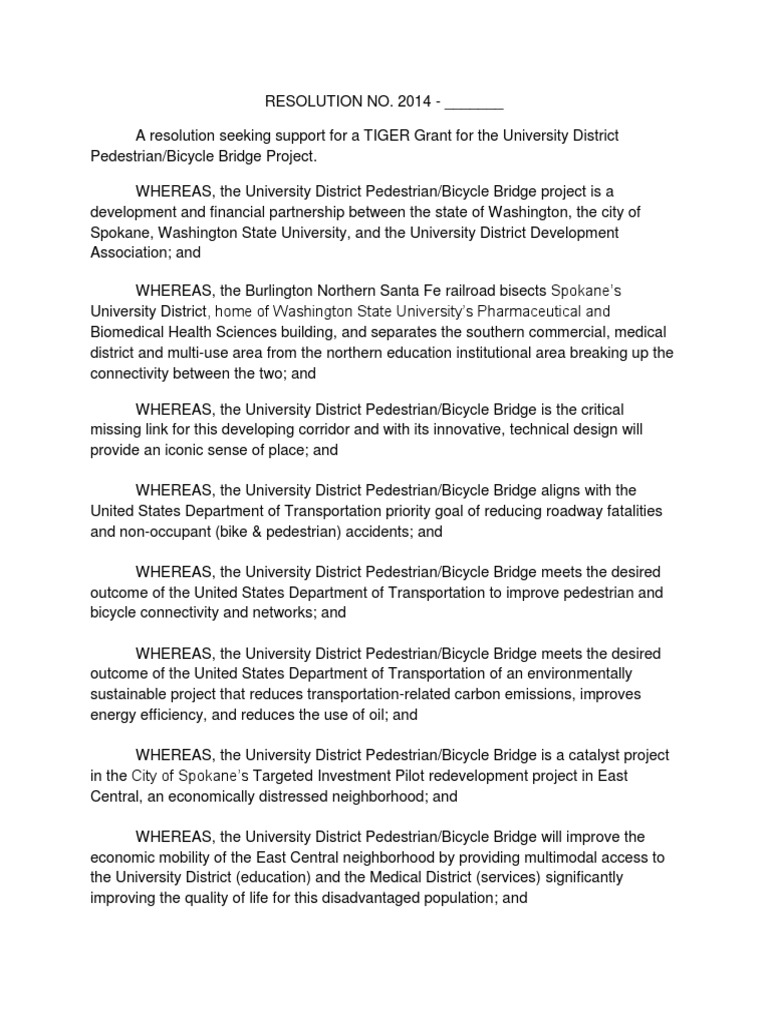 TIGER Grant Resolution - Spokane City Council | PDF | Sustainable ...