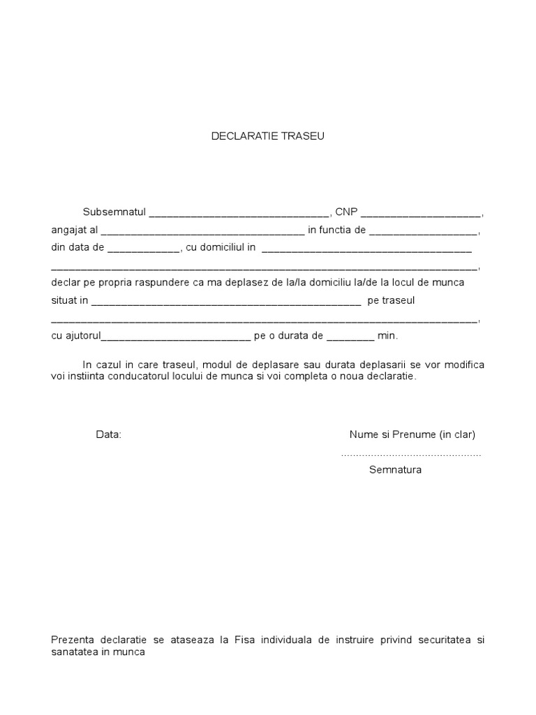 DECLARATIE TRASEU