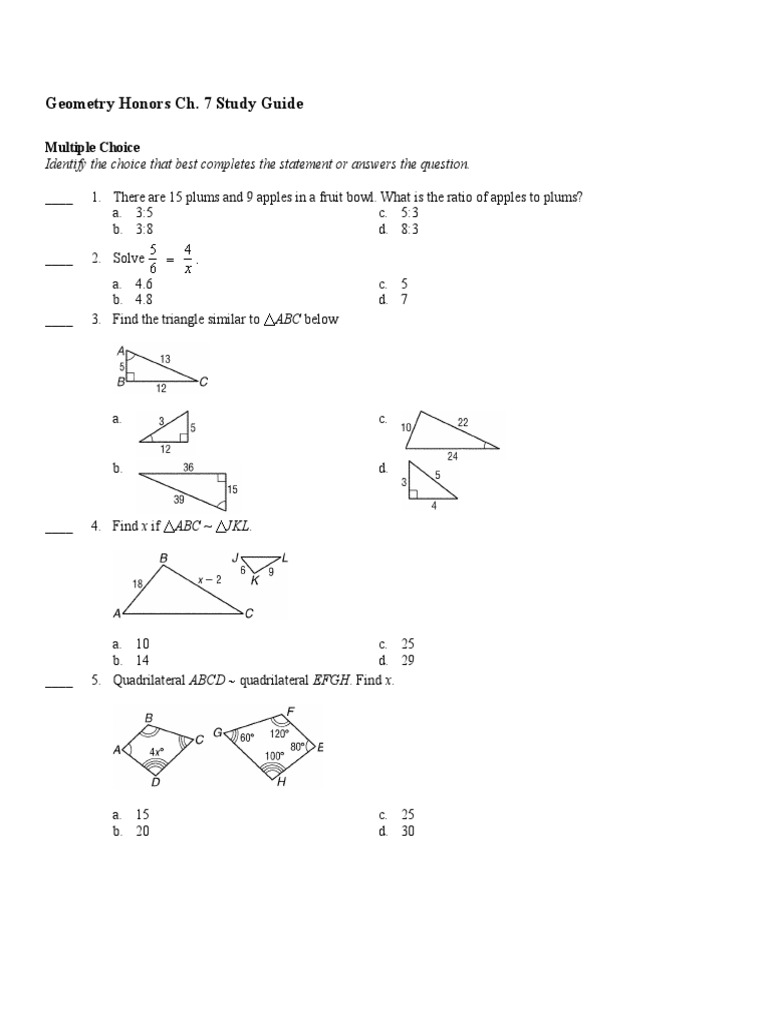 Geometry Honors CH 7 Study Guide Word | PDF | Sports & Recreation ...