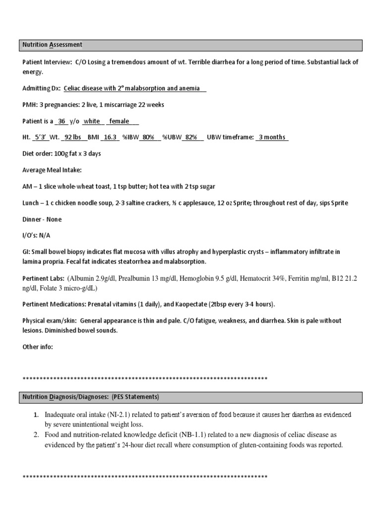 5 nfsc 470 - case study adime note celiac disease | Gluten Free Diet | Determinants Of Health ...