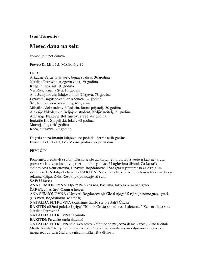 Ivan Turgenjev - Mesec Dana Na Selu | PDF
