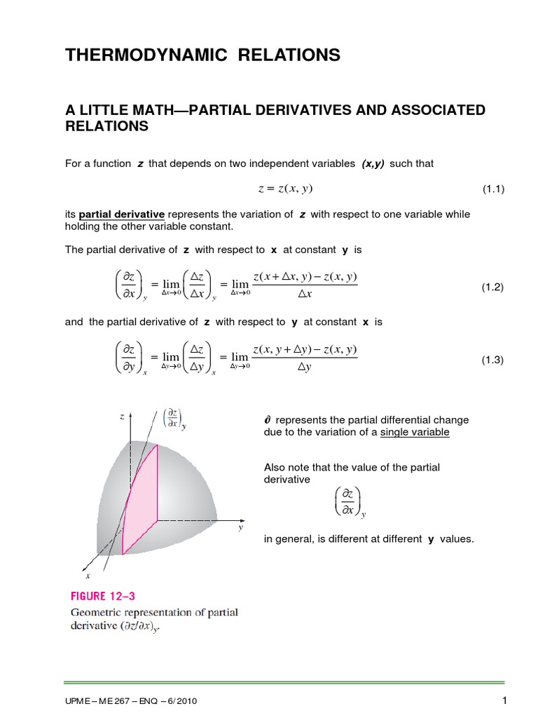 Thermodynamic Relations: A Little Math-Partial Derivatives and ...