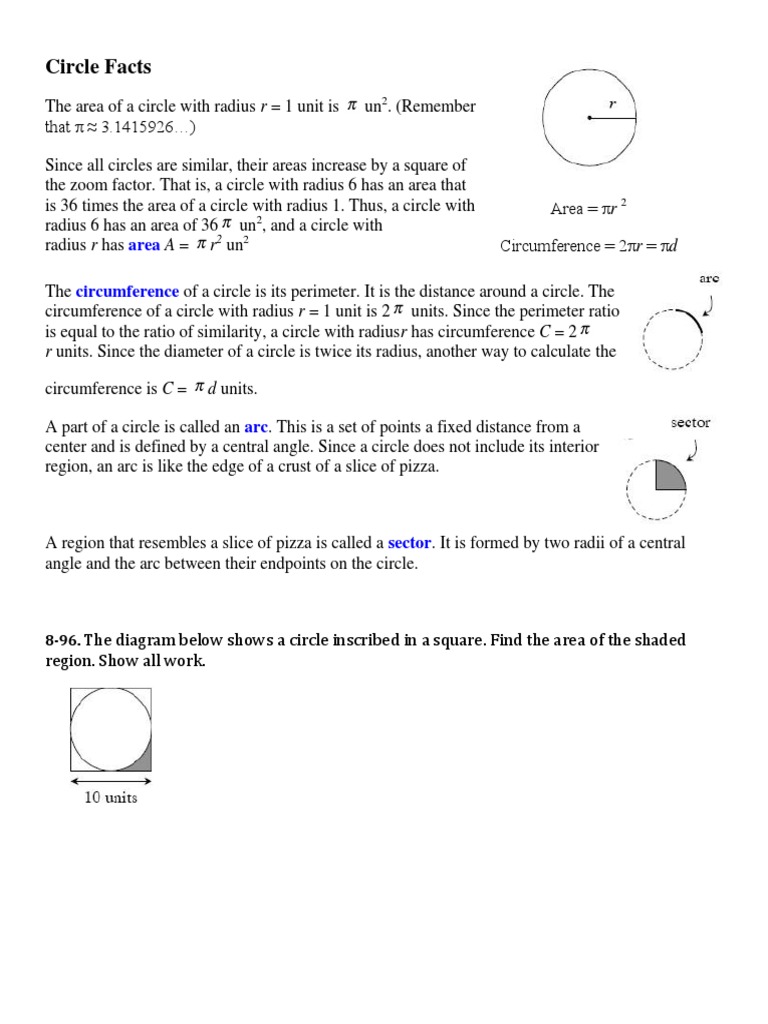 Circle Area and Circumference Facts | PDF | Teaching Methods ...