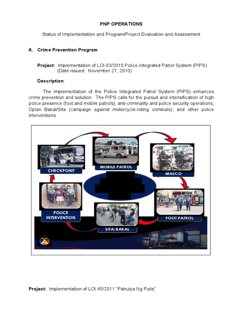 PNP Operations: Police Integrated Patrol System (PIPS) | PDF | Uniform ...