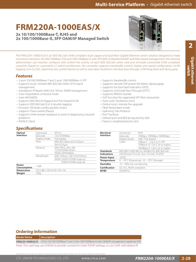 FRM220A-1000EAS/X: 2x 10/100/1000Base-T, RJ45 and 2x 100/1000Base-X ...