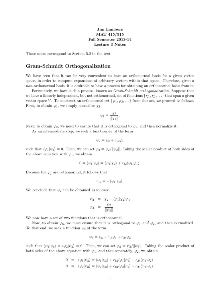 Gram Schmidt Orthogonalization | PDF | Basis (Linear Algebra) | Functional Analysis