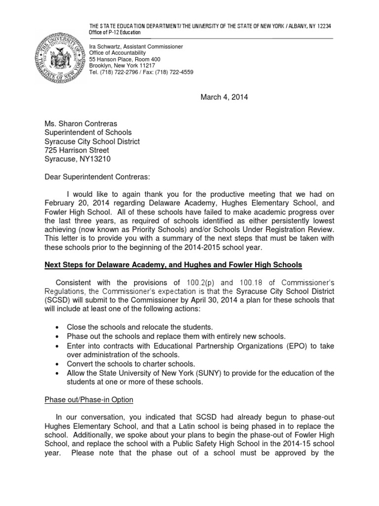 March 4 Letter From The State Education Department | PDF | Wellness