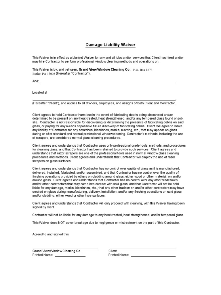 Damage Liability Waiver | Civil Law (Legal System) | Private Law