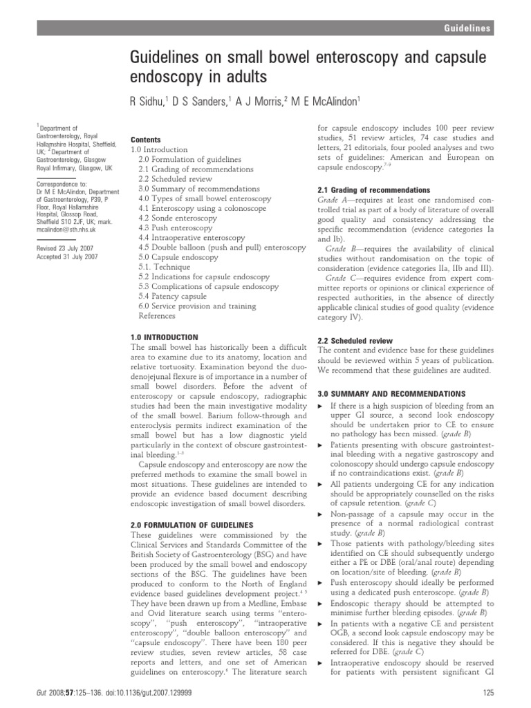 Guidelines On Small Bowel Enteroscopy and Capsule Endoscopy in Adults ...
