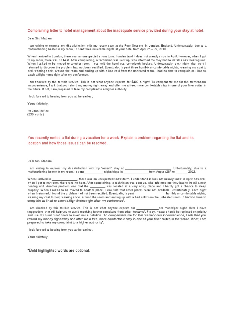 Inadequate hotel service complaint | PDF