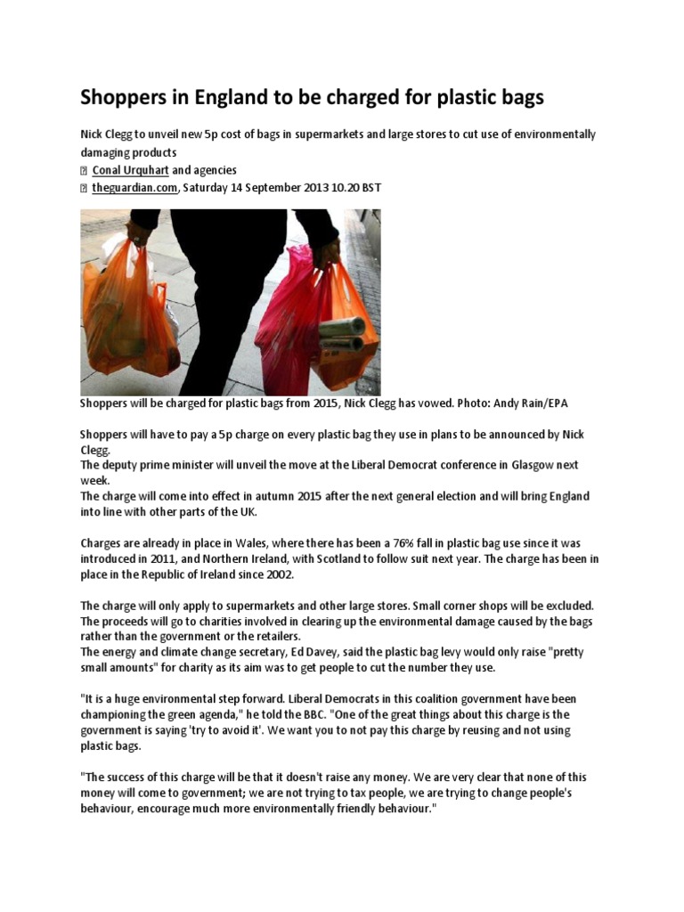 Shoppers in England To Be Charged For Plastic Bags | PDF | Charitable ...