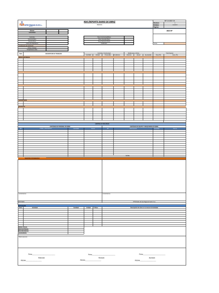 Formato de Reporte Diario de Obra Excel | PDF