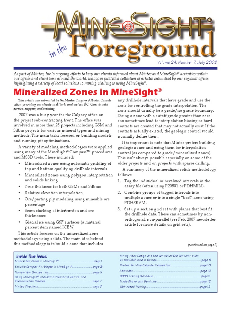 In The: Mineralized Zones in Minesight | PDF | Interpolation | Mining