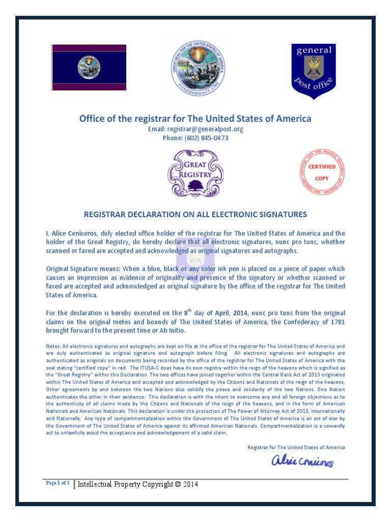 Registrar Declaration on All Electronic Signatures | Signature | Social ...