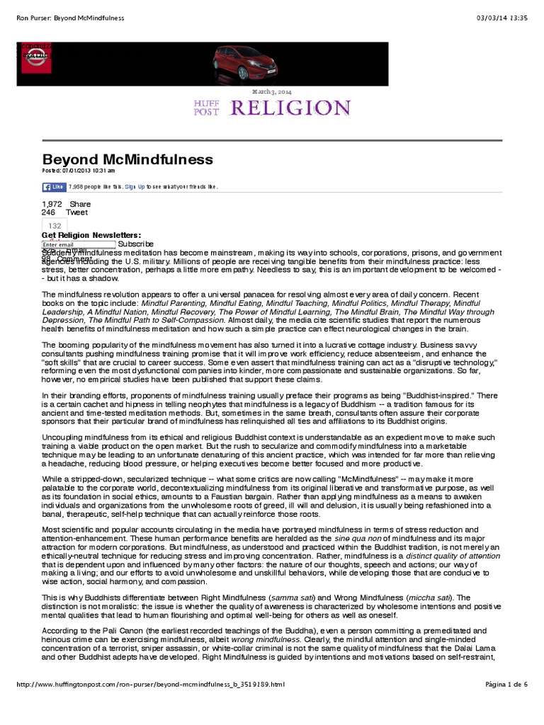 Ron Purser - David Loy - Beyond McMindfulness | PDF | Mindfulness ...