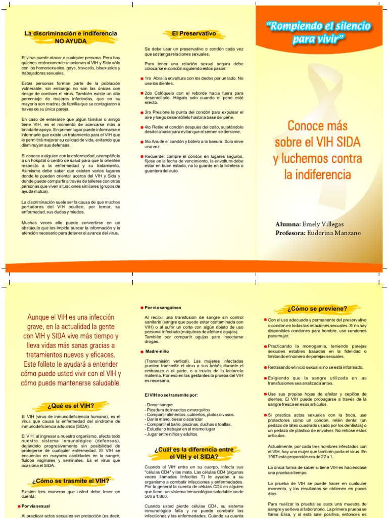 Triptico Sida | VIH / SIDA | Condón