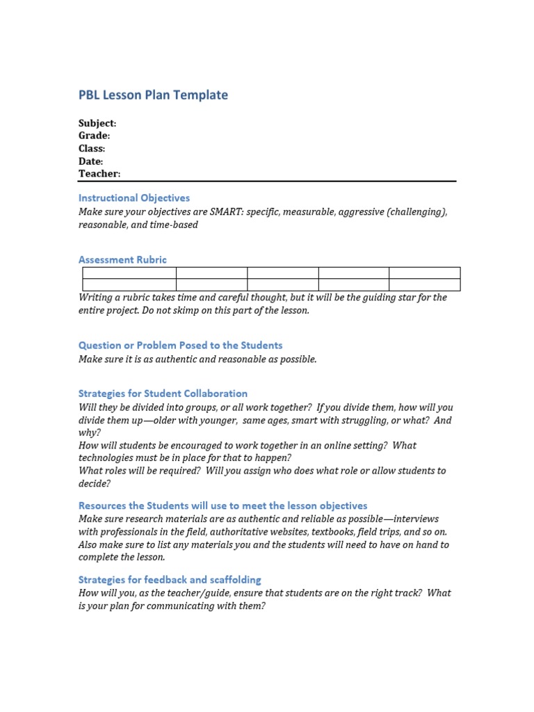 PBL Lesson Plan Template | PDF