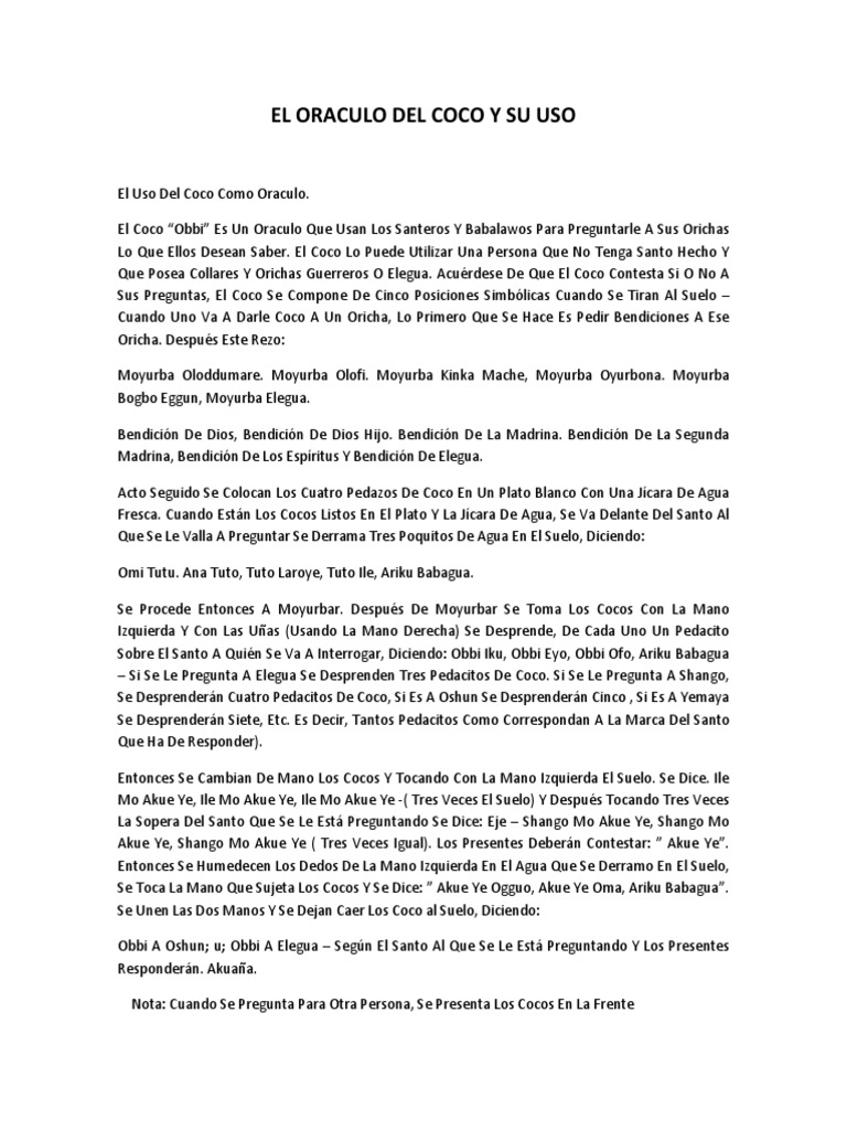 El Oraculo Del Coco y Su Uso | PDF | Santeria | Religión y creencia