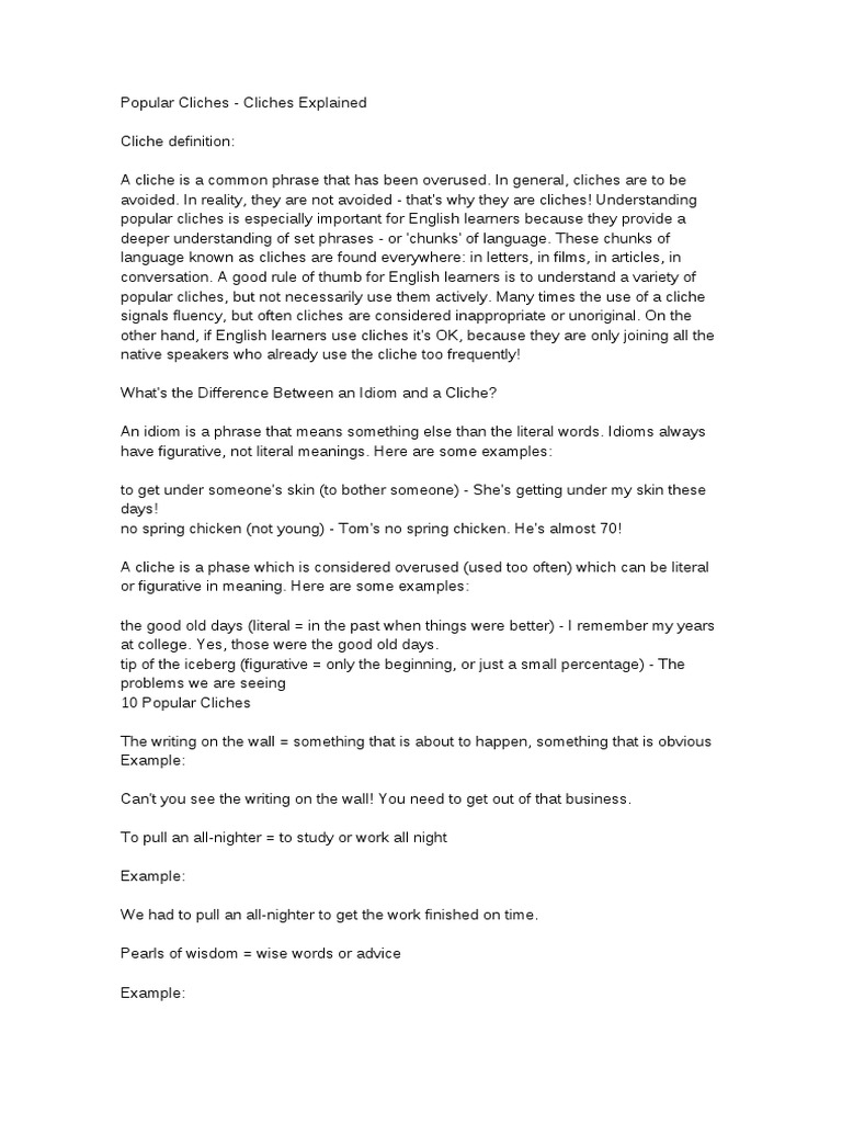 Popular Cliches | PDF | Semiotics | Linguistics