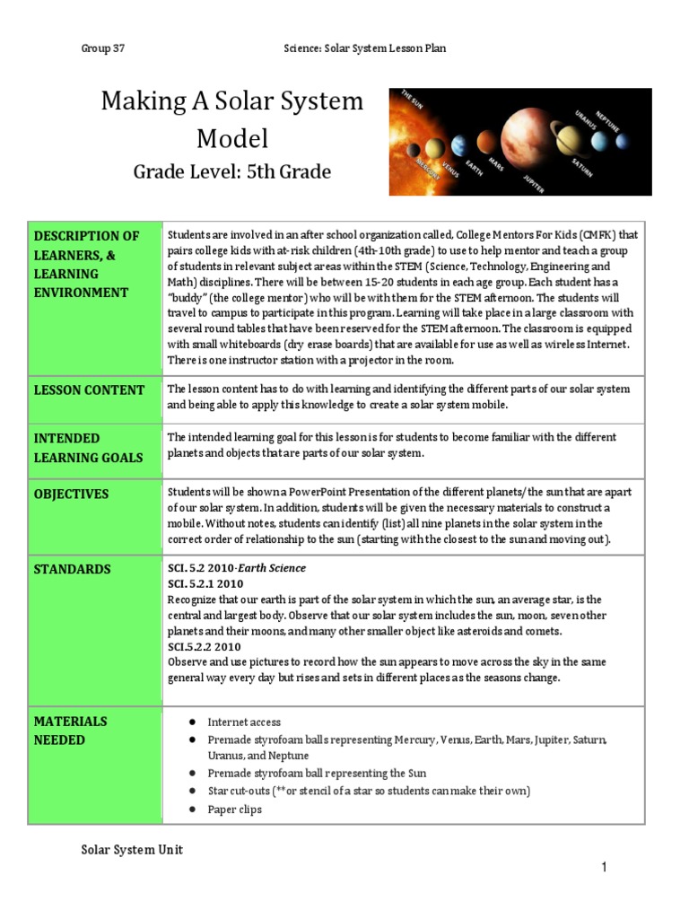 Lessonplan | PDF | Lesson Plan | Solar System