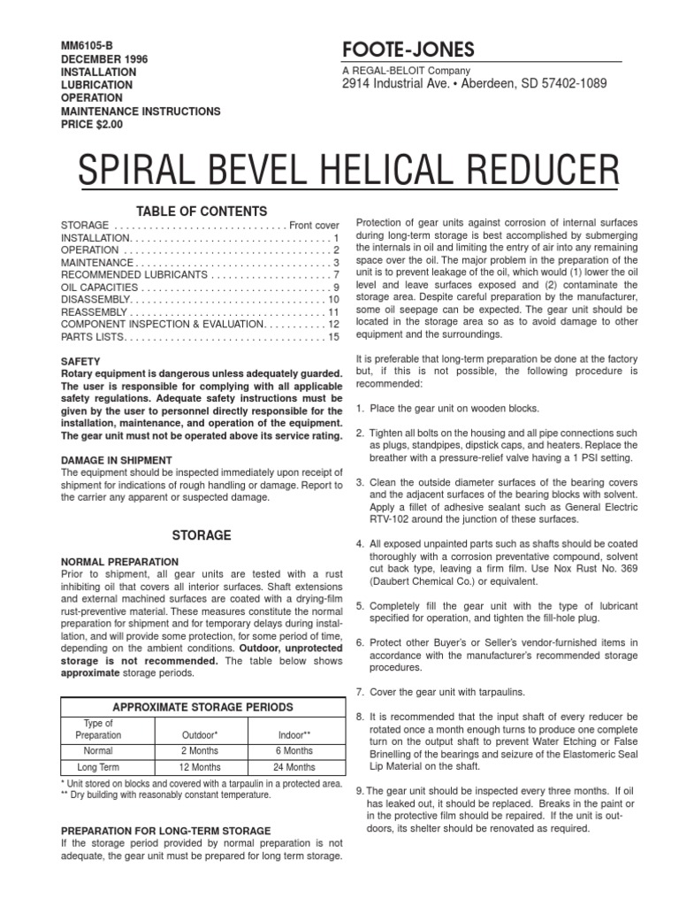 Foote-Jones Spiral Bevel Helical Reducer | PDF | Bearing (Mechanical ...
