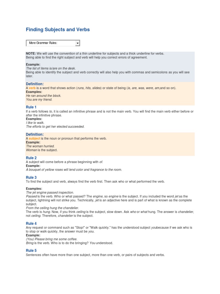 Identify Subjects and Verbs in Sentences | PDF | Adverb | Subject (Grammar)
