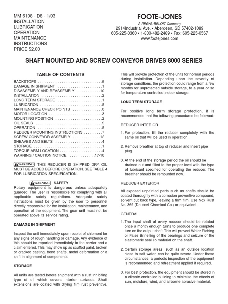 Foote-Jones 8000 Series Gear Reducer Manual | PDF | Belt (Mechanical ...