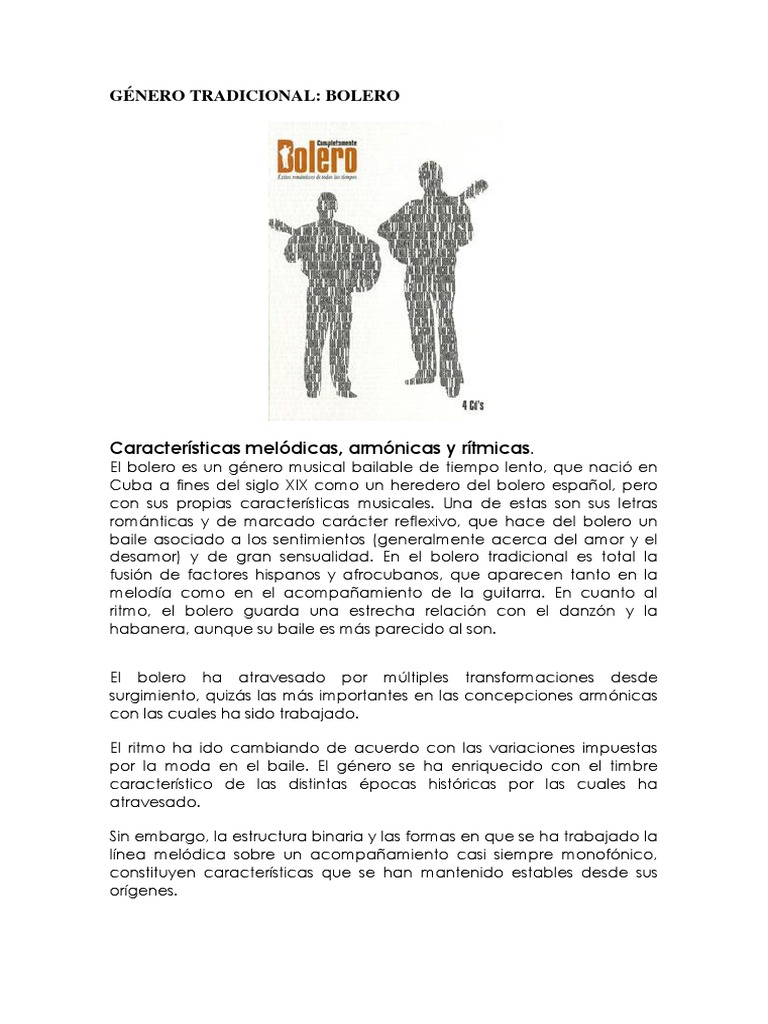 GÉNERO TRADICIONAL - Bolero | PDF | Musica Latinoamericana | Las artes ...