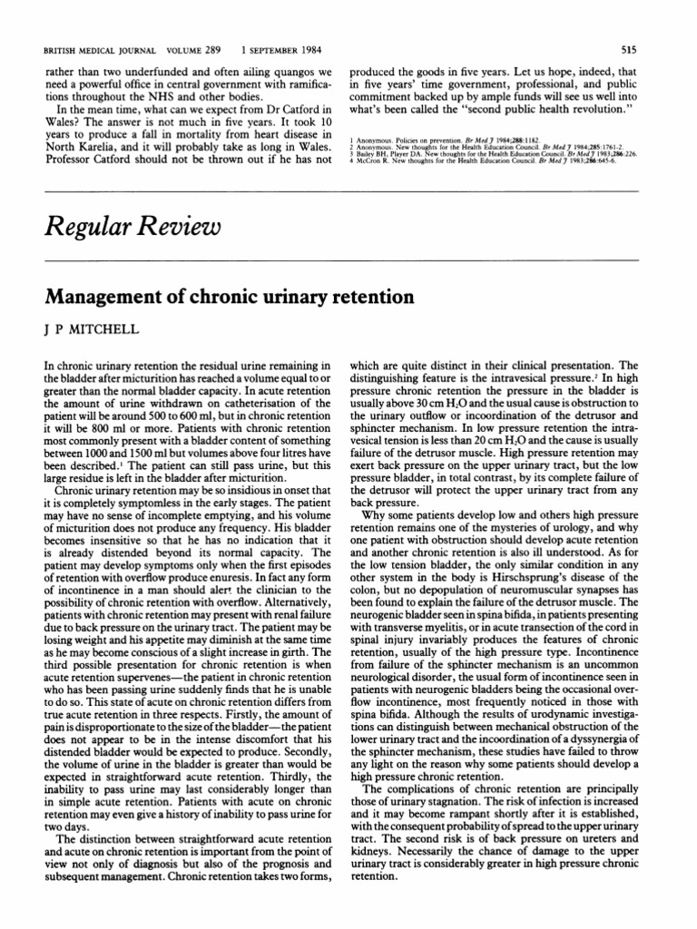 Regular Review: Management of Chronic Urinary Retention | PDF | Urinary ...