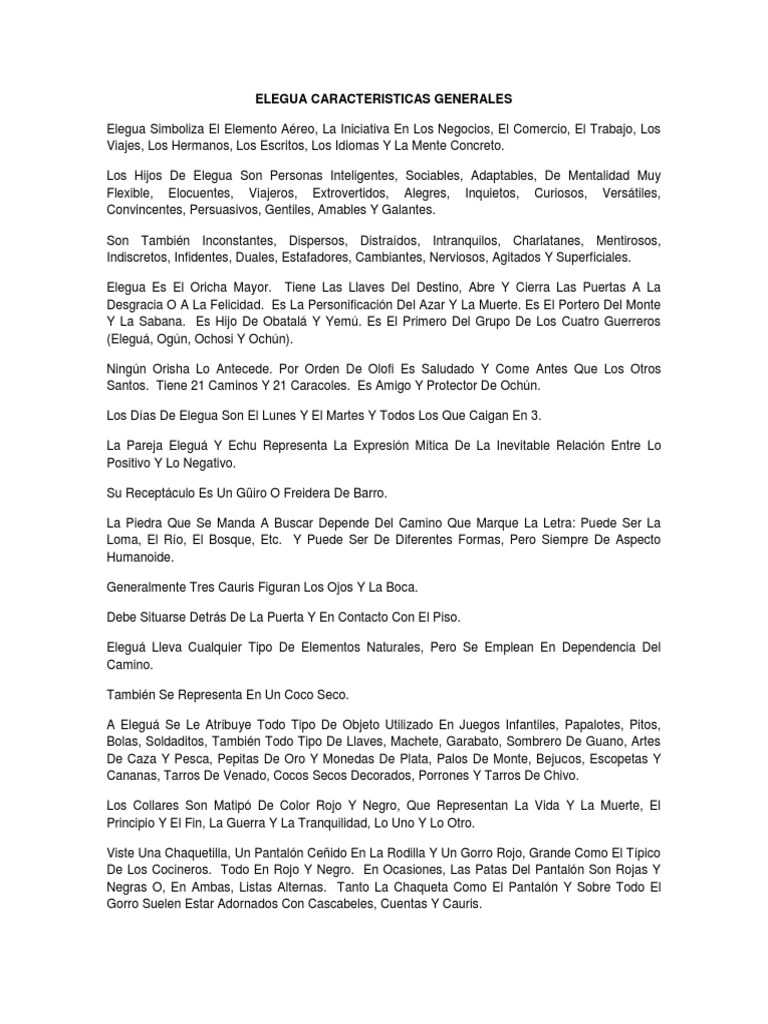 Elegua Caracteristicas Generales | PDF | Religión y creencia