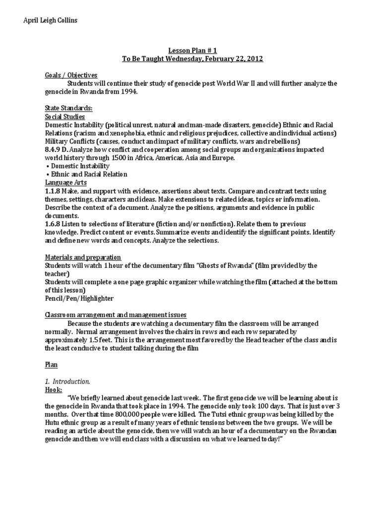 Ghosts of Rwanda Lesson Plan | PDF | Rwandan Genocide | Hutu