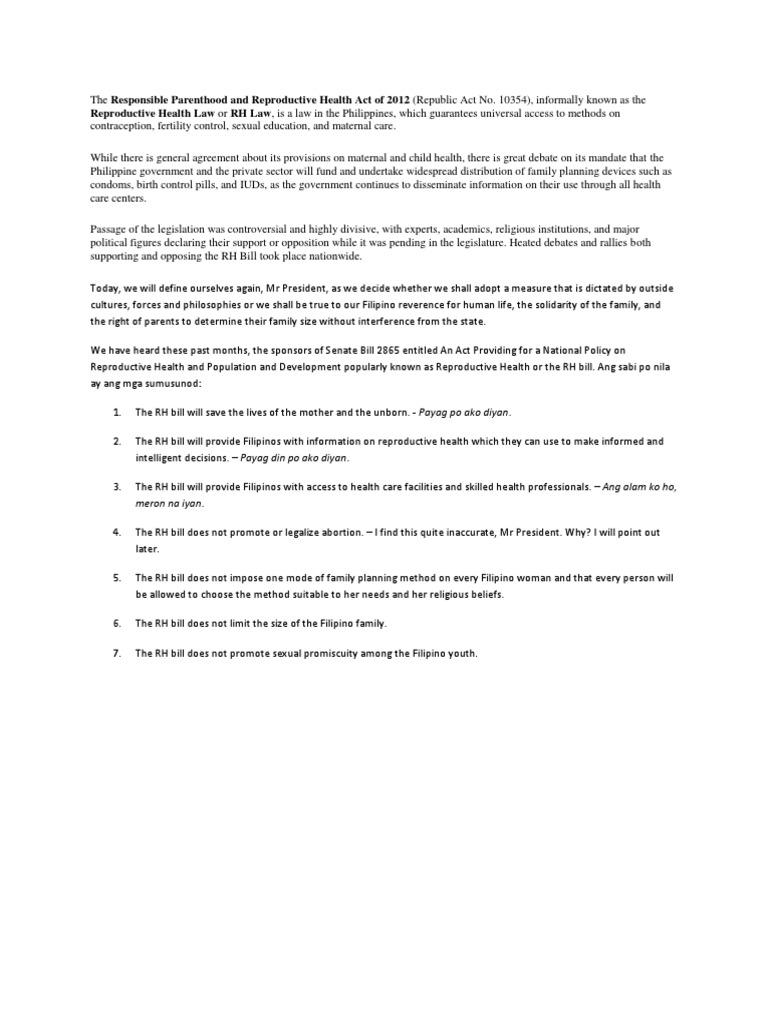 Overview of the RH Law in the Philippines | PDF | Reproductive Health ...