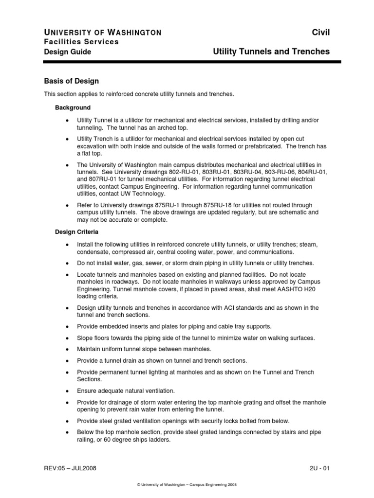 Utility Tunnels & Trenches - Design Guide | PDF | Tunnel | Trench