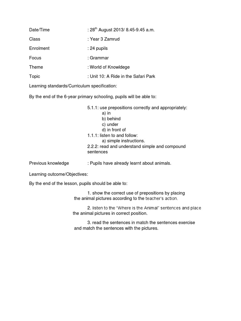 Lesson Plan Year 3 Grammar | PDF | Lesson Plan | Educational Psychology