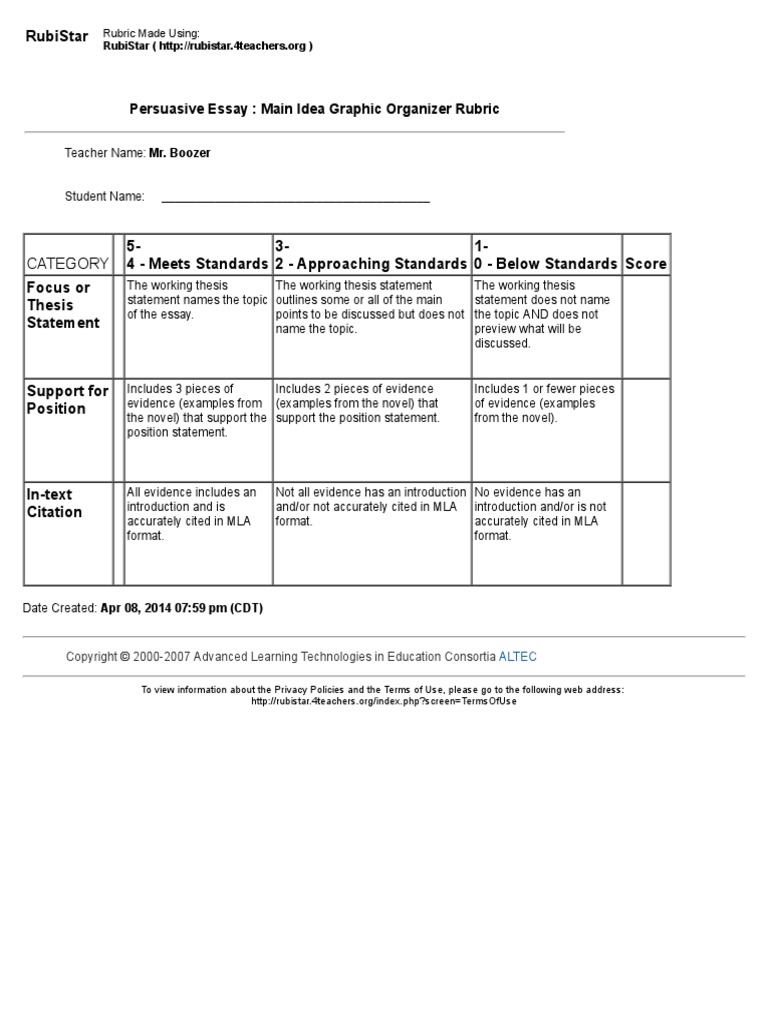 Main Idea Graphic Organizer Rubric | PDF | Rubric (Academic) | Thesis