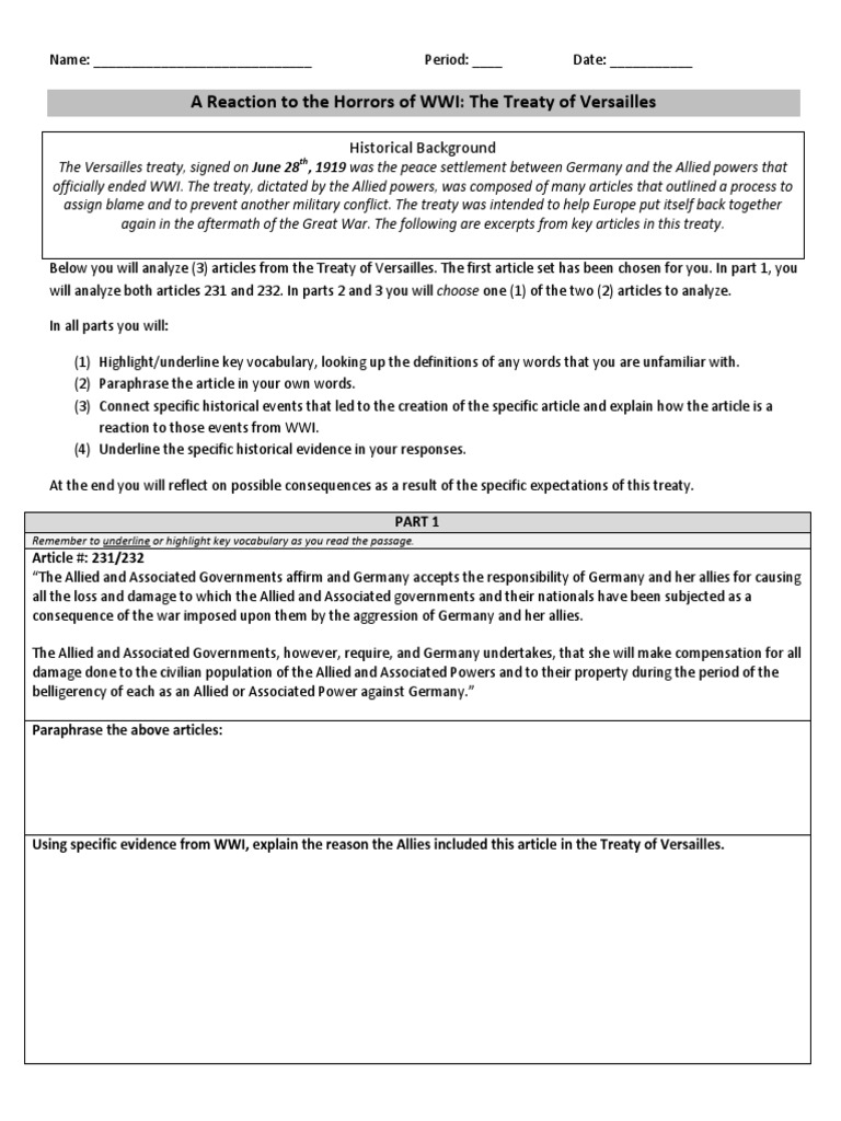 Analyzing Articles of the Treaty of Versailles | PDF | Treaty Of ...