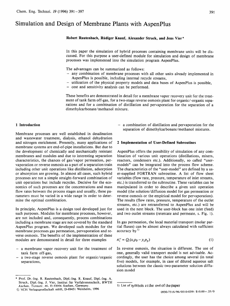 Membrane Aspen Simulation | PDF | Membrane | Membrane Technology