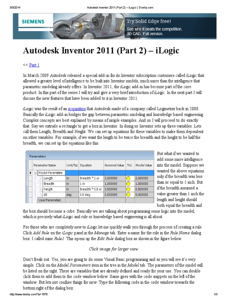 Autodesk Inventor 2011 (Part 2) - Ilogic - Deelip | PDF | Dialog Box ...