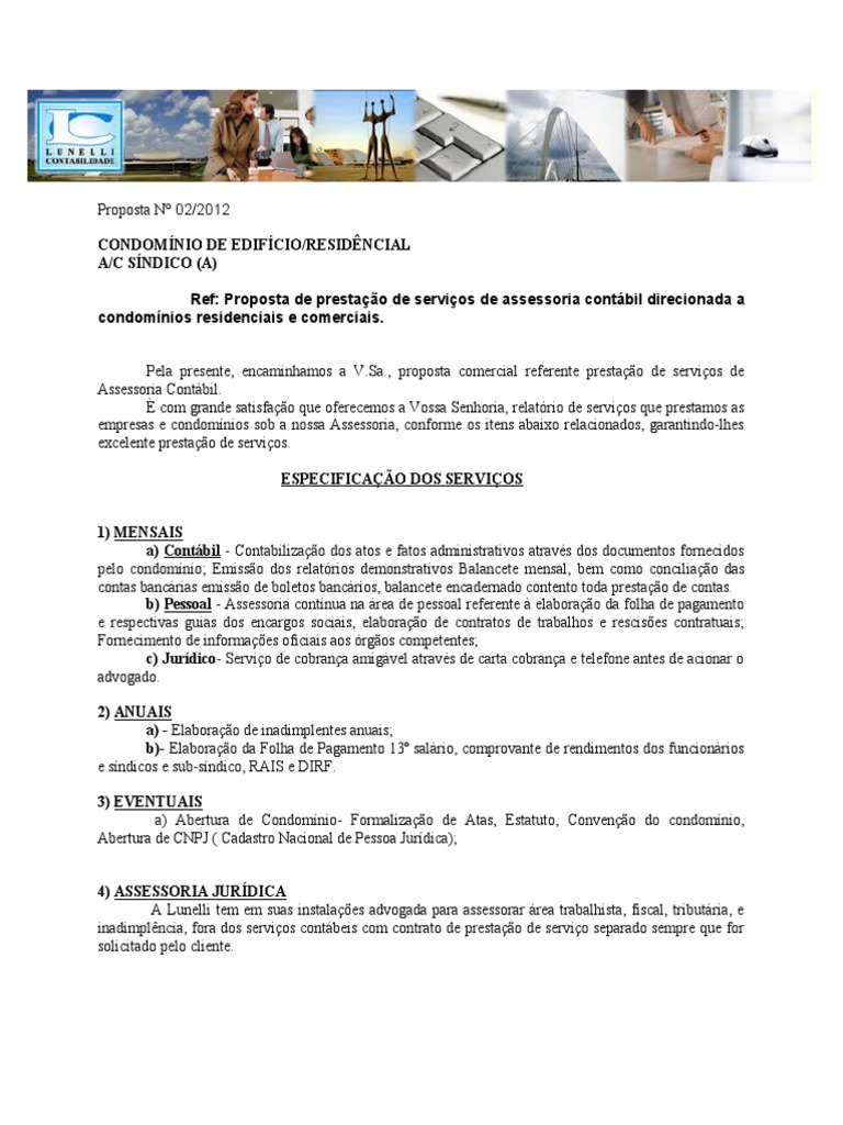 Carta Proposta de Serviços Contábeis - Condomínios | PDF | Folha de ...