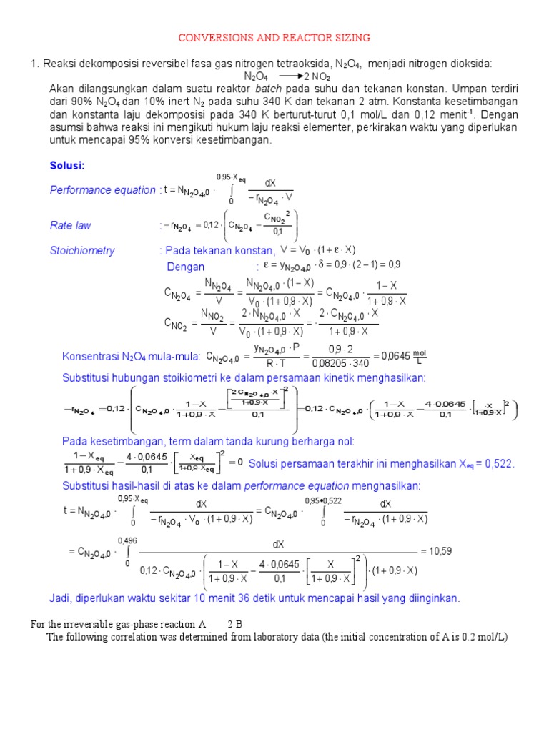 TRK 01 - Conversion & Reactor Sizing | PDF