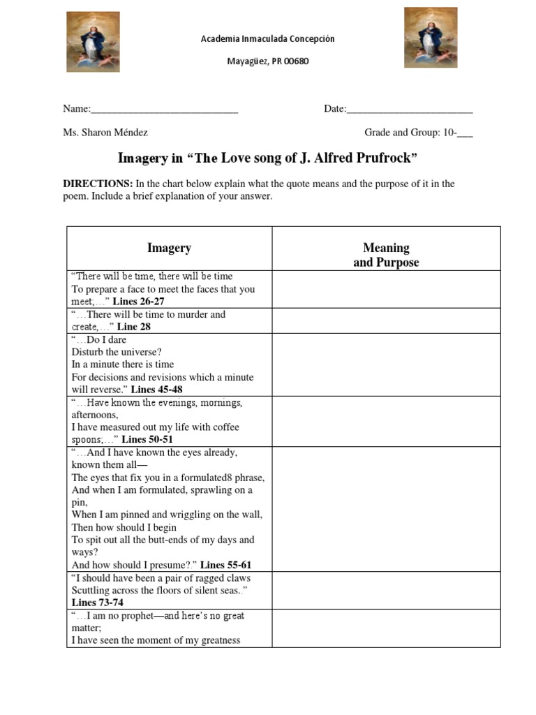 The Lovesong of J Alfred Prufrock Imagery | PDF