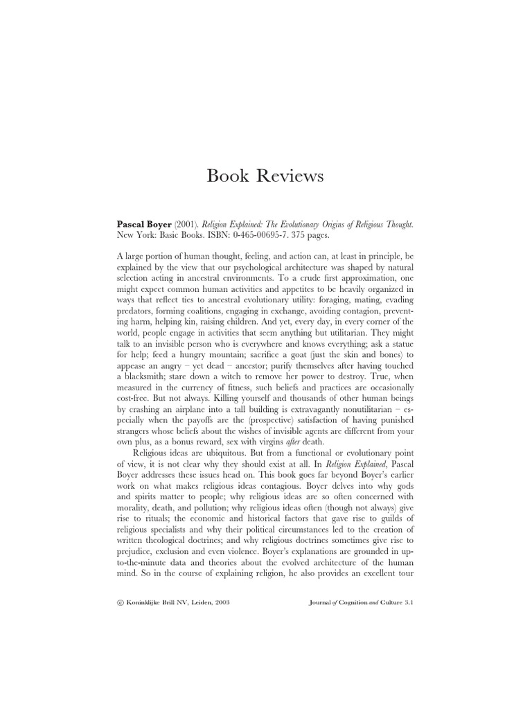 Book Reviews: Pascal Boyer (2001) - Religion Explained: The ...