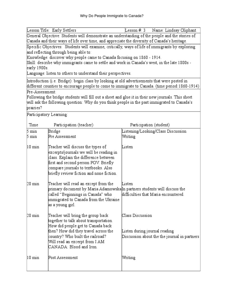 Lesson Plan 3 - Immigration gr5 | PDF | Sharing | Epistemology